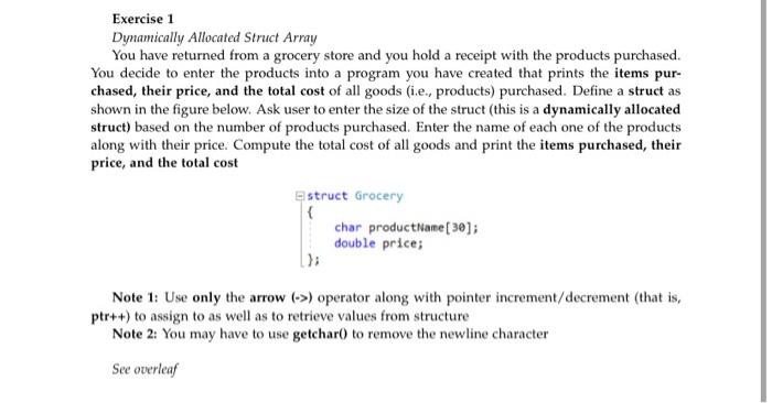 Solved Exercise 1 Dynamically Allocated Struct Array You | Chegg.com