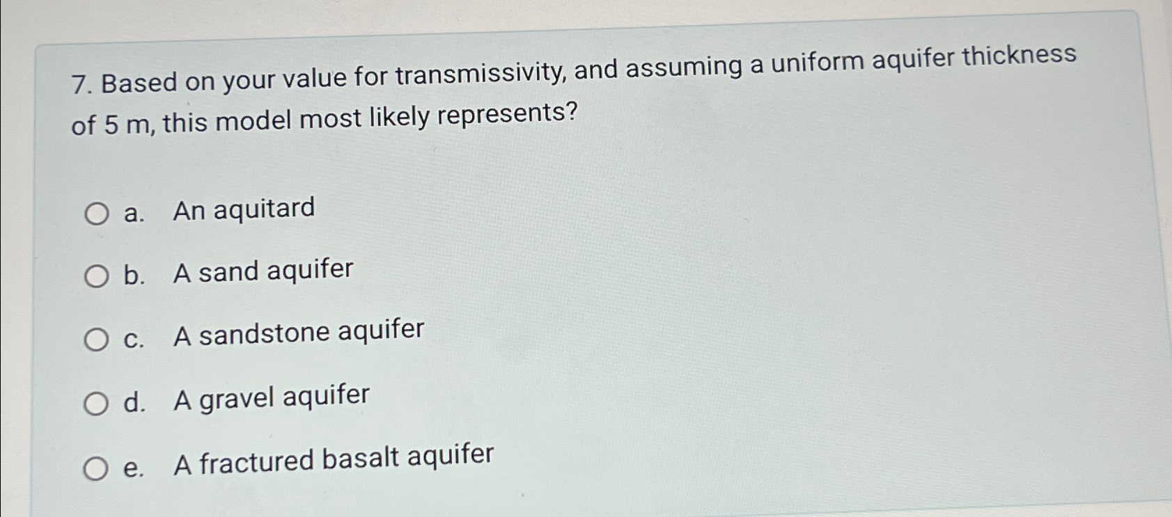 Solved Based on your value for transmissivity, and assuming | Chegg.com