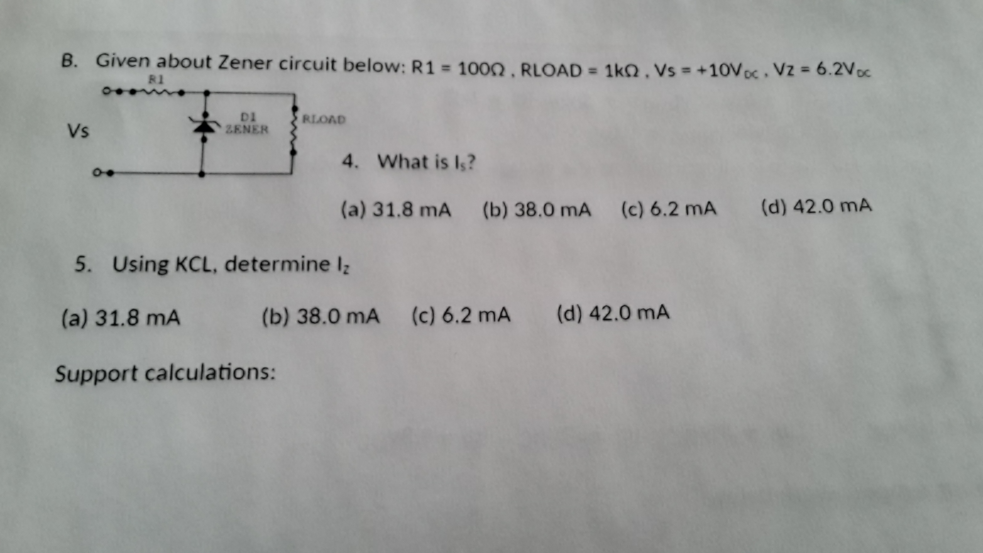 Solved B. ﻿Given about Zener circuit below: | Chegg.com
