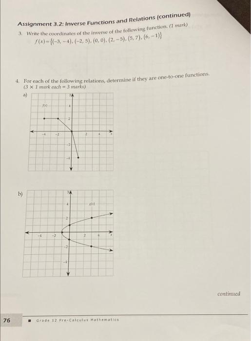Solved Assignment 3.2: Inverse Functions and Relations | Chegg.com