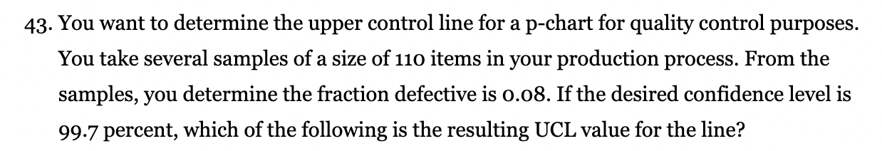 Solved You want to determine the upper control line for a | Chegg.com