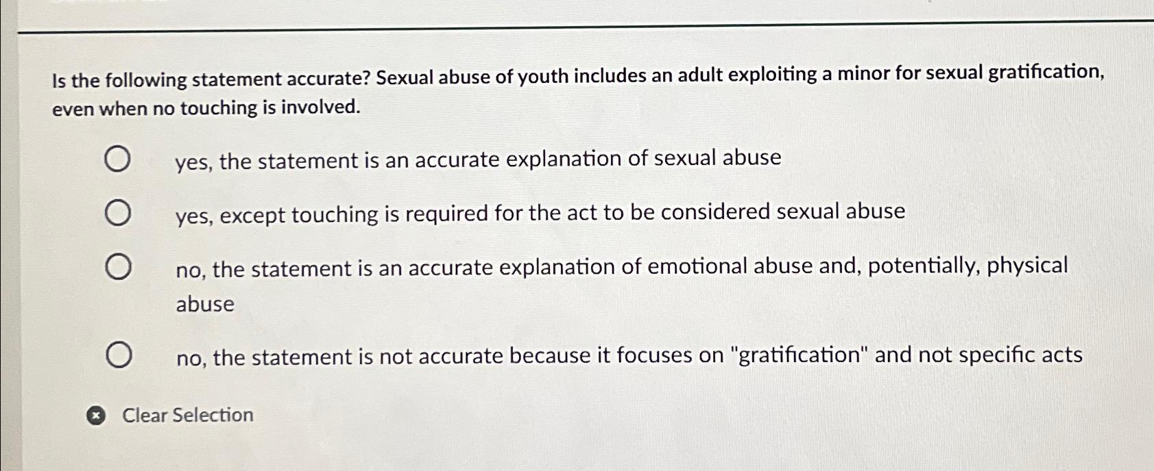 Solved Is the following statement accurate? Sexual abuse of | Chegg.com