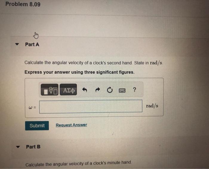 Solved help!Problem 8.09 Part A Calculate the angular | Chegg.com