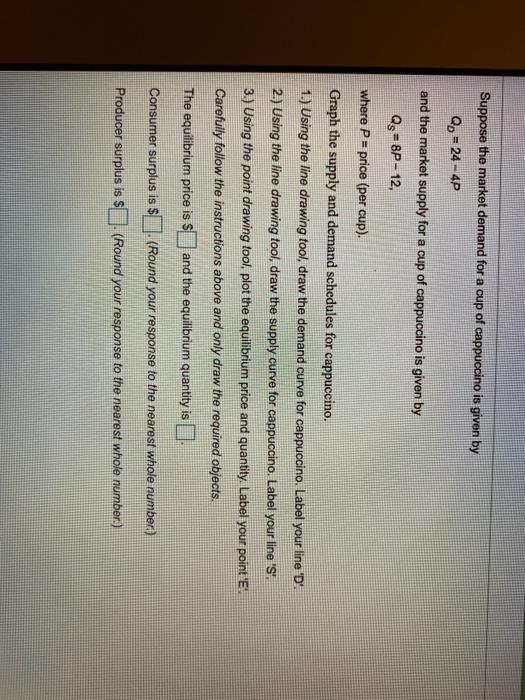 Solved Suppose the market demand for a cup of cappuccino is | Chegg.com