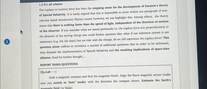 Solved 1.3 It's all relative The Laplace or Lorentz force | Chegg.com