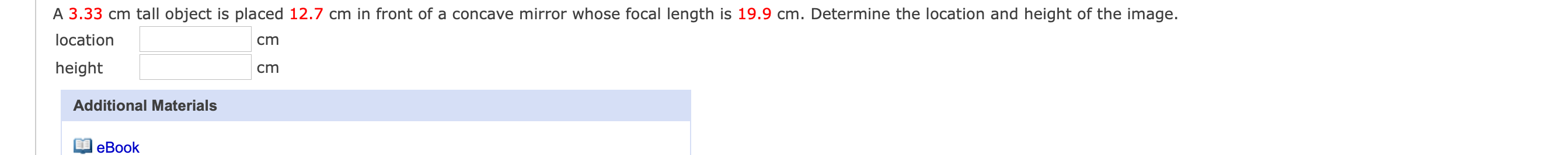Solved A 3.33cm ﻿tall object is placed 12.7cm ﻿in front of a | Chegg.com