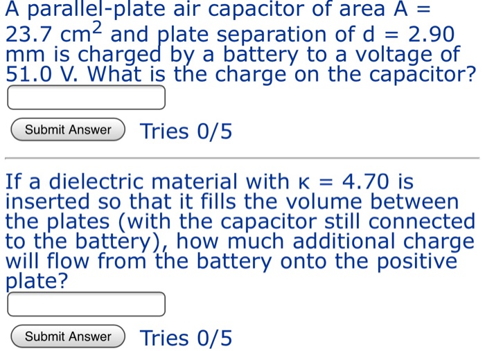 Solved A parallel-plate air capacitor of area A = 23.7 cm? | Chegg.com