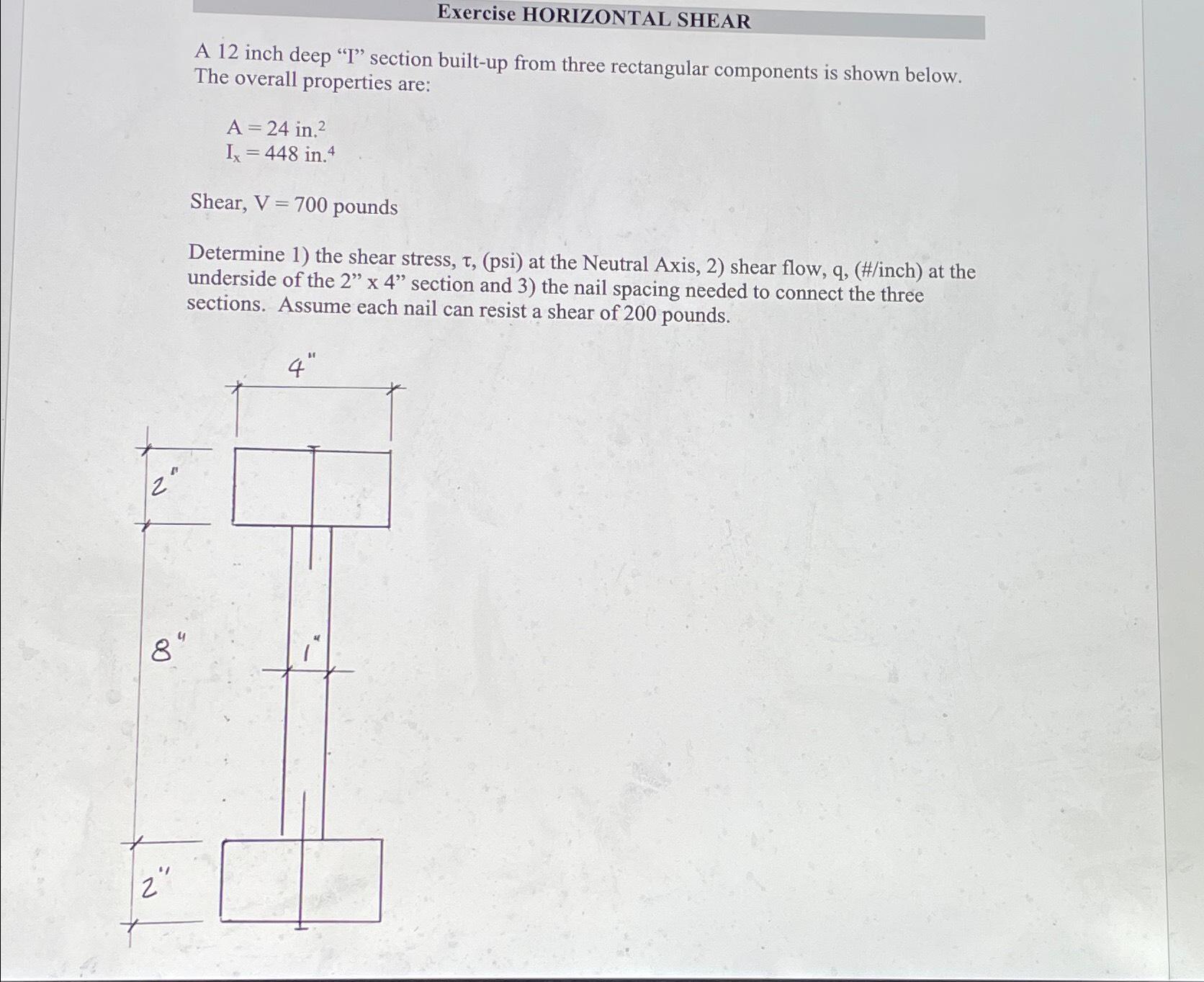Exercise HORIZONTAL SHEARA 12 ﻿inch deep "I" section | Chegg.com