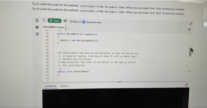 Solved Try to write the code for the method consolidate in | Chegg.com