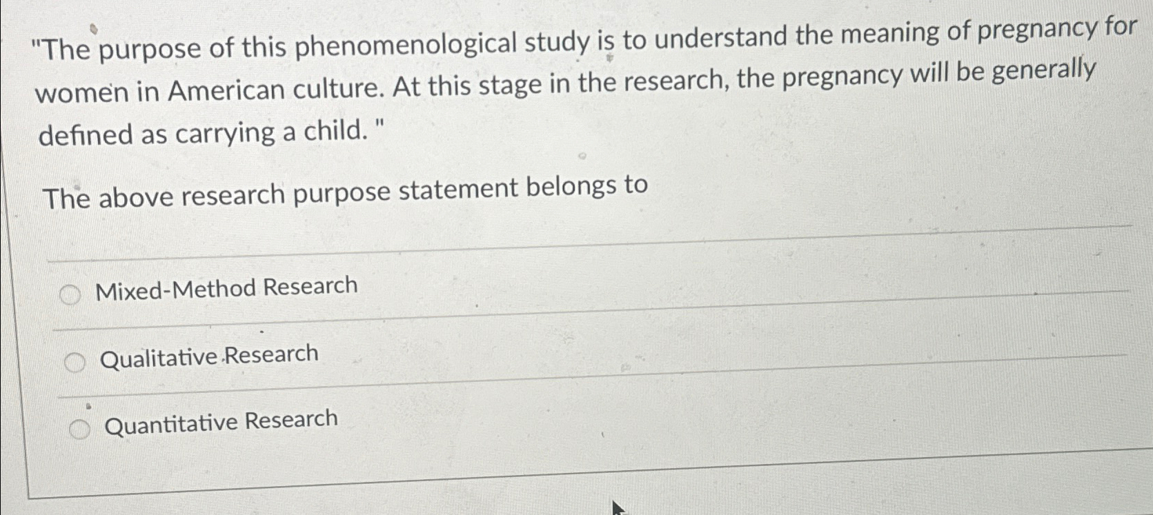 Solved "The purpose of this phenomenological study is to | Chegg.com