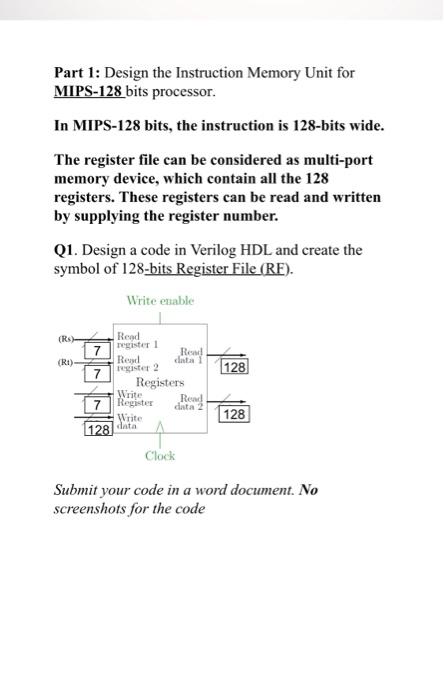 Solved Part 1: Design the Instruction Memory Unit for | Chegg.com