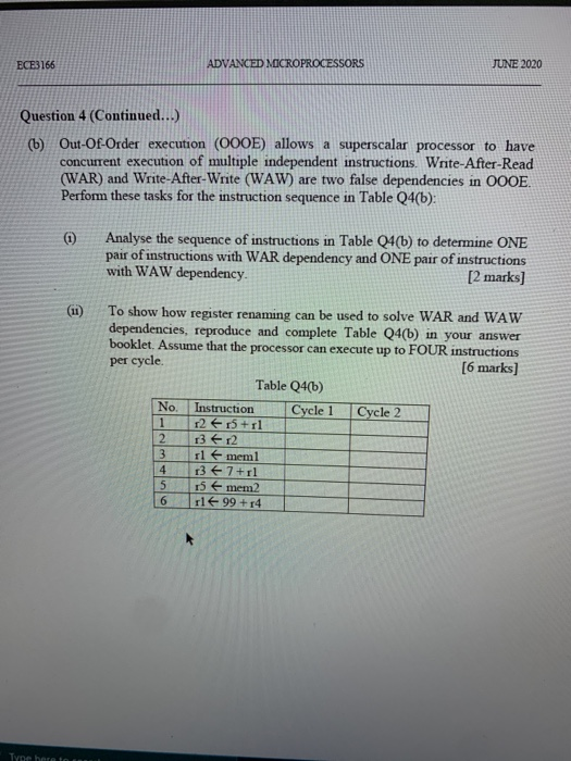 Solved ECE3166 ADVANCED MACROPROCESSORS JUNE 2020 Question 4 | Chegg.com