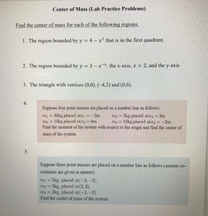 Solved Center of Mass (Lab Practice Problems) Find the | Chegg.com