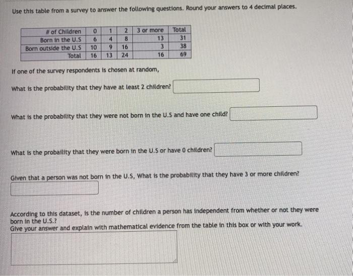 Solved Use this table from a survey to answer the following | Chegg.com
