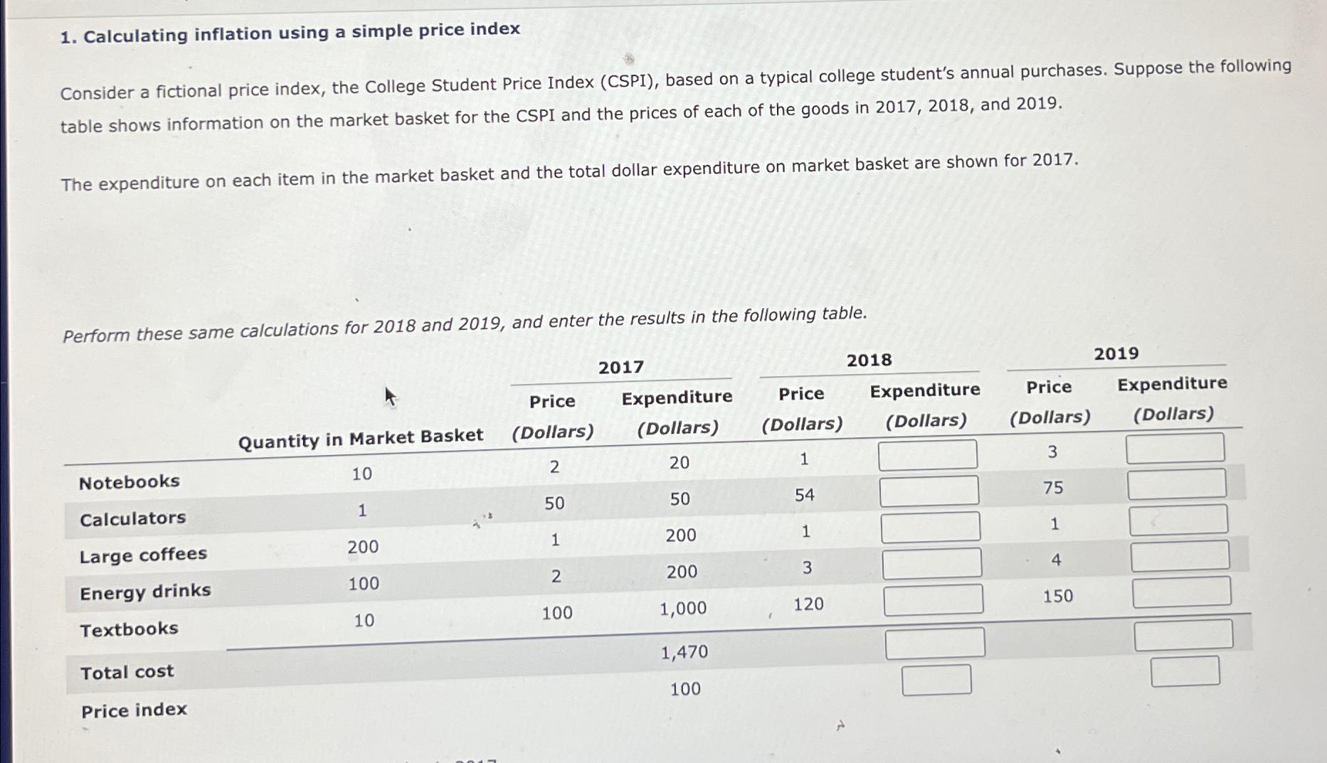 Solved Calculating inflation using a simple price | Chegg.com