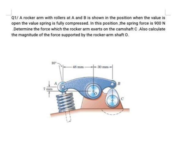 Solved Q1/ ﻿A rocker arm with rollers at A and B is shown in | Chegg.com