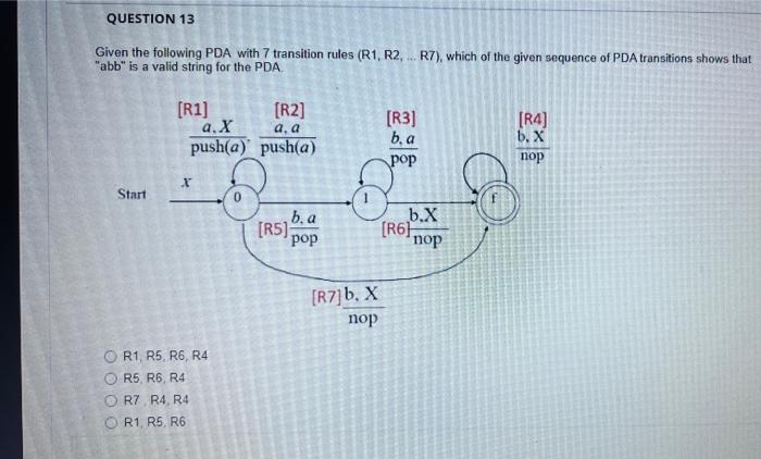 Solved QUESTION 13 Given the following PDA with 7 transition | Chegg.com Solved QUESTION 13 Given the following PDA with 7 transition | Chegg.com