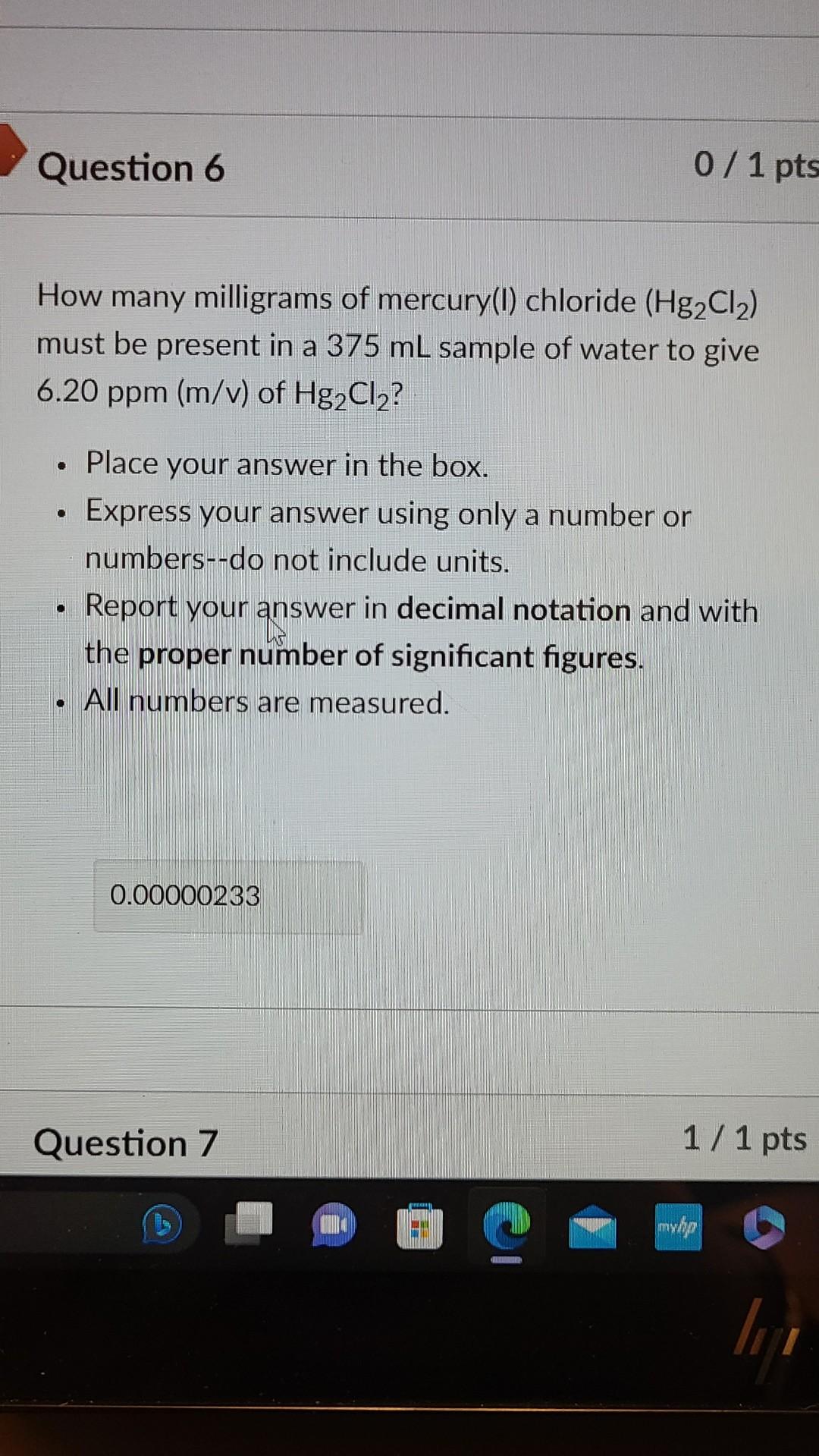 How many milligrams of mercury(I) chloride (Hg2Cl2) | Chegg.com