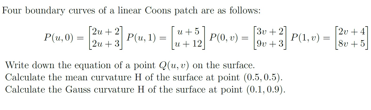 Solved Four boundary curves of a linear Coons patch are as | Chegg.com