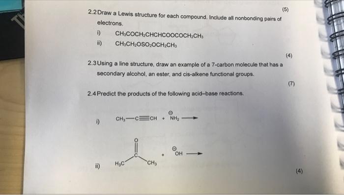 Solved (5) 2.2 Draw a Lewis structure for each compound. | Chegg.com