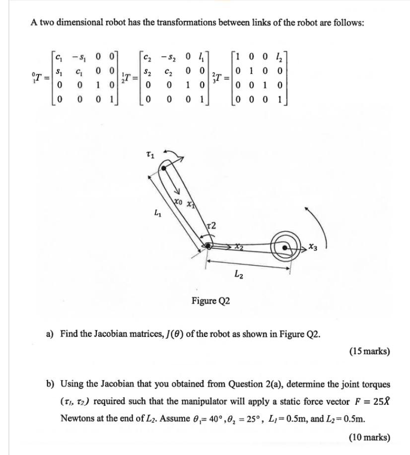 A two dimensional robot has the transformations | Chegg.com