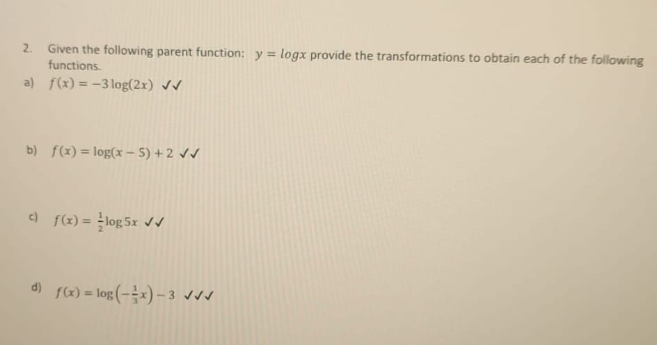 Solved given following parent function y=log x. ﻿provide | Chegg.com
