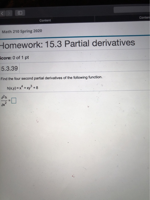 Solved Content Conte Math 210 Spring 2020 Homework: 15.3 | Chegg.com