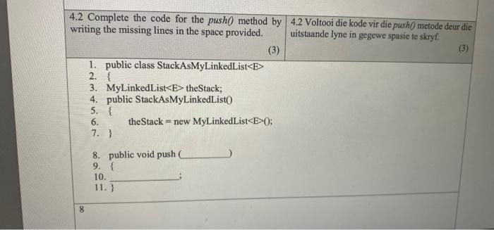 Solved 4.2 Complete the code for the push() method by 4.2 | Chegg.com
