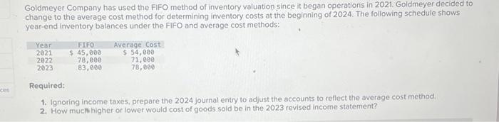 Solved bok int int rences Goldmeyer Company has used the | Chegg.com