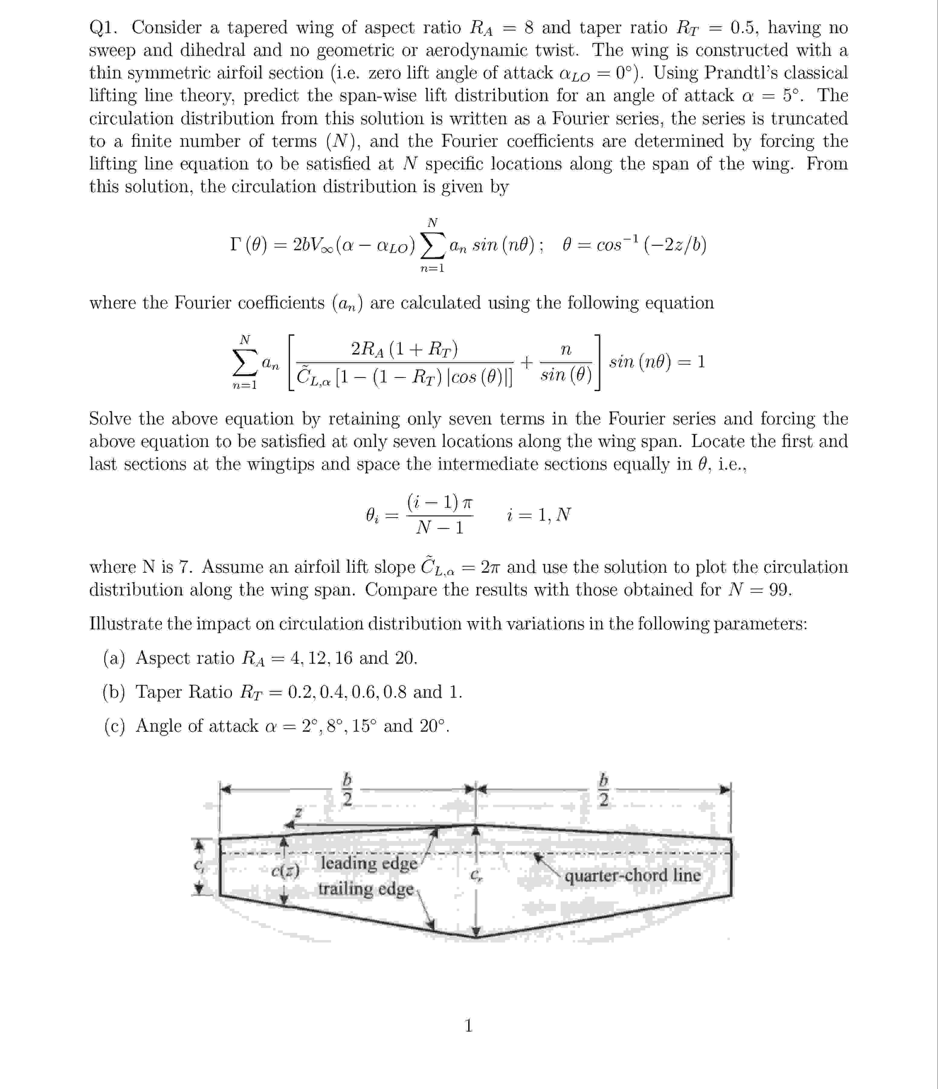 Solved Q1. ﻿Consider a tapered wing of aspect ratio RA=8 | Chegg.com