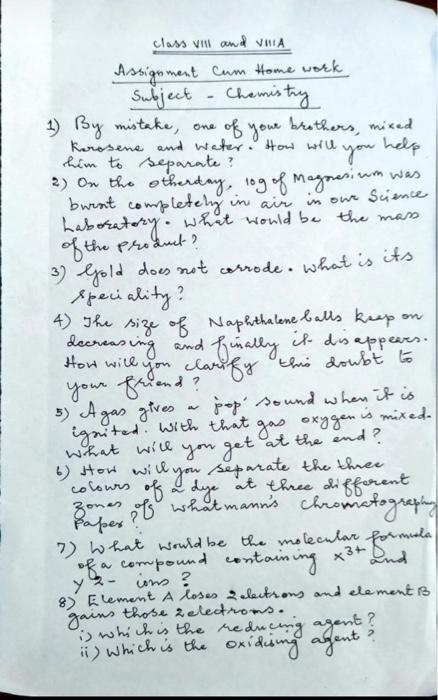 Solved Class Viii And Viiia Assigoment Cum Home Work Subject