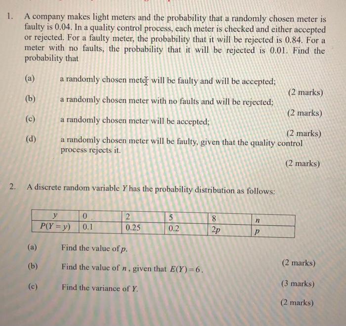 Solved 1. A company makes light meters and the probability | Chegg.com