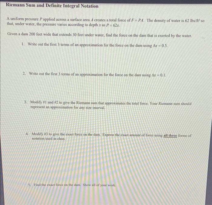 Solved Riemann Sum and Definite Integral Notation A uniform | Chegg.com