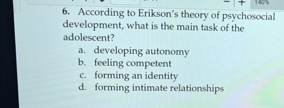 Solved According to Erikson's theory of psychosocial | Chegg.com