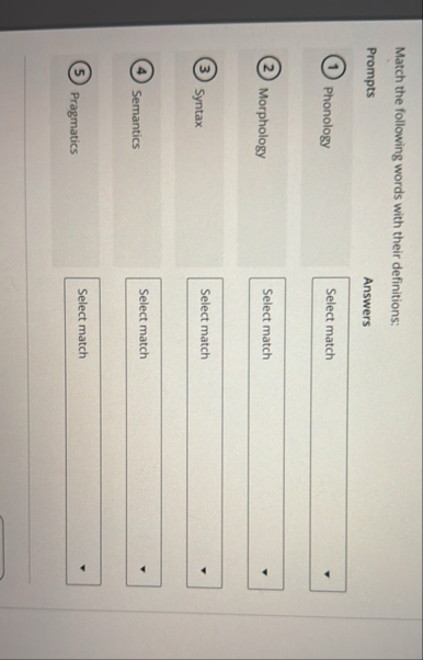 Solved Match the following words with their | Chegg.com