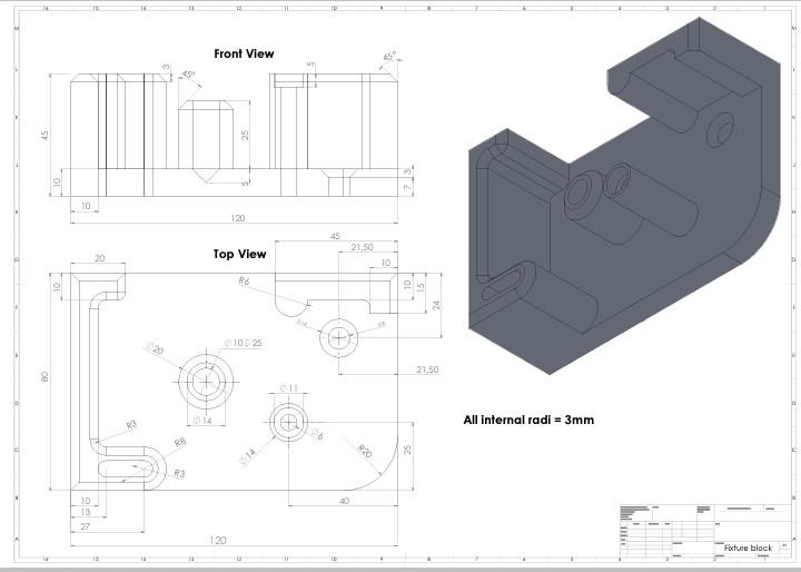 Solved Using the attached "Fixture Block” 2D drawing, create | Chegg.com