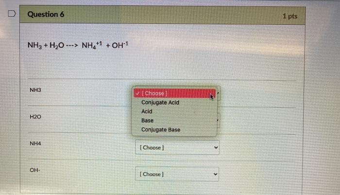 Solved Question 5 1 pts HSO + H2O so + H30* HSO4- [ Choose] | Chegg.com