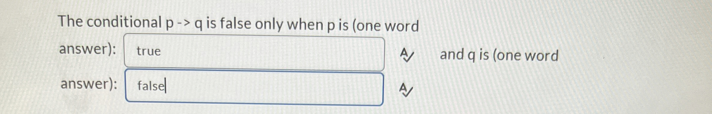 Solved The conditional p→q ﻿is false only when p ﻿is (one | Chegg.com