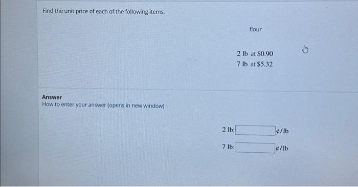 Solved Find the unit price of each of the following items. | Chegg.com