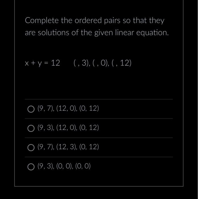 Solved Complete the ordered pairs so that they are solutions | Chegg.com