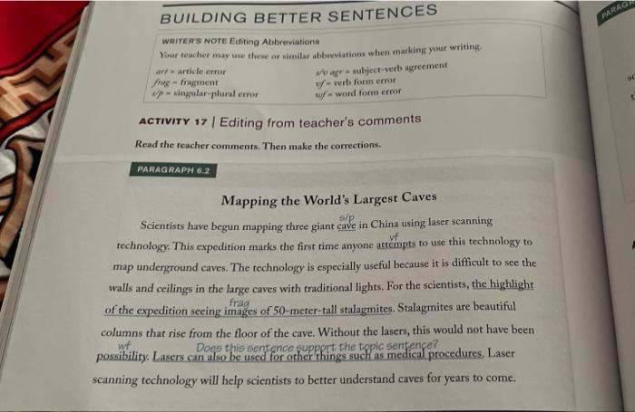 Solved BUILDING BETTER SENTENCES PARA WRITER'S NOTE Editing | Chegg.com