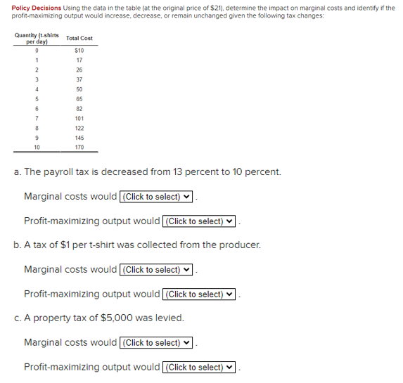 Solved Policy Decisions Using the data in the table (at the | Chegg.com