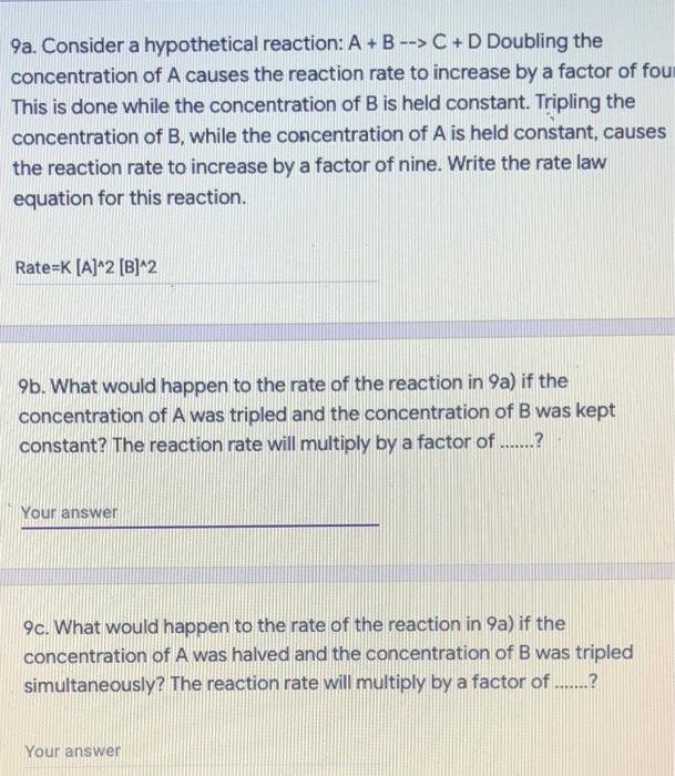 Solved 9a. Consider a hypothetical reaction: A+B --> C + D | Chegg.com