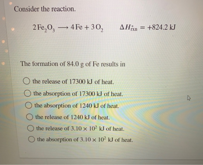 Solved Consider the reaction. 2 Fe,— 4 Fe + 302 ΔΗχη = | Chegg.com
