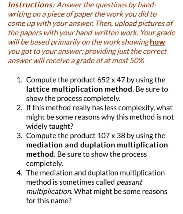 Solved Instructions: Answer the questions by handwriting on | Chegg.com
