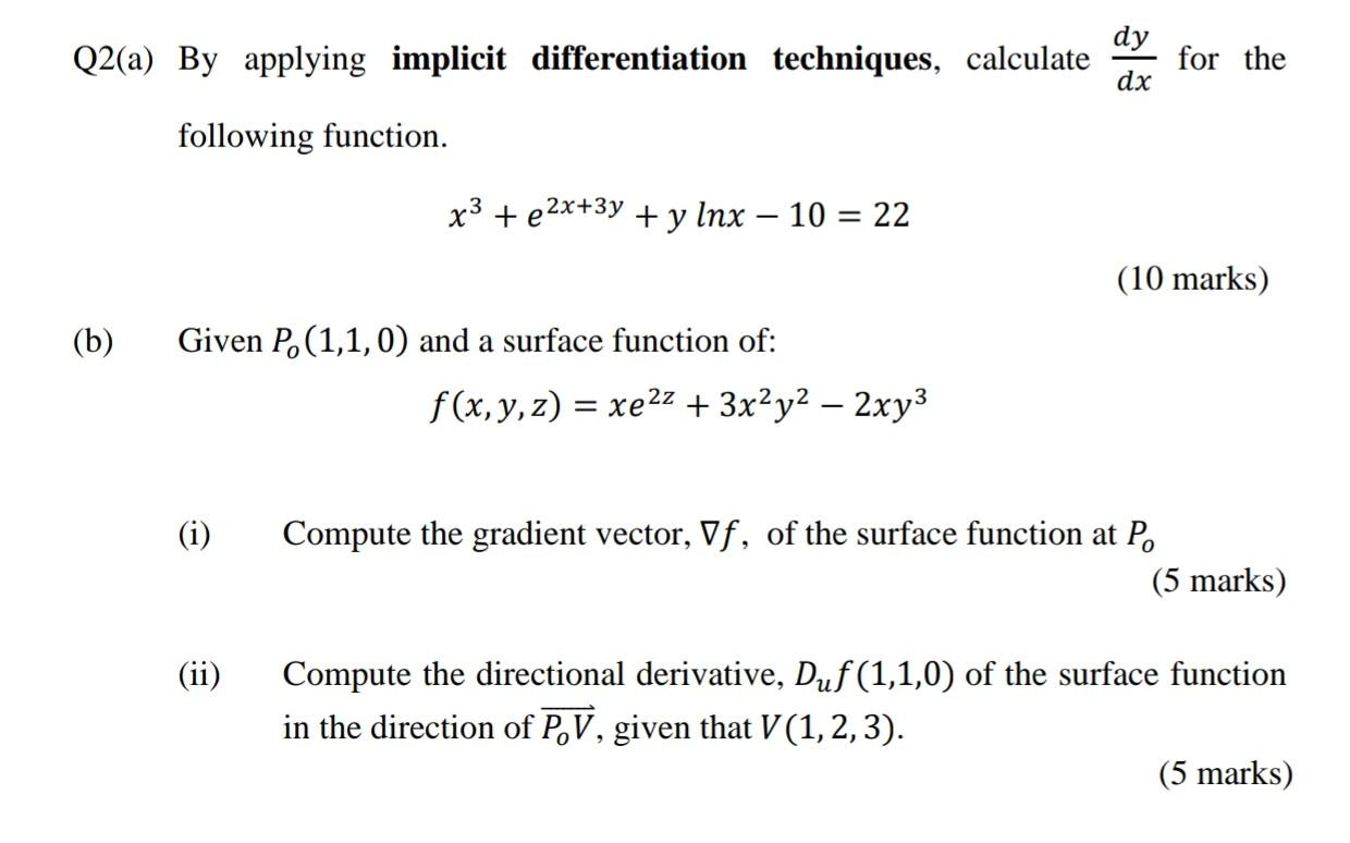 Solved Q2(a) By applying implicit differentiation | Chegg.com