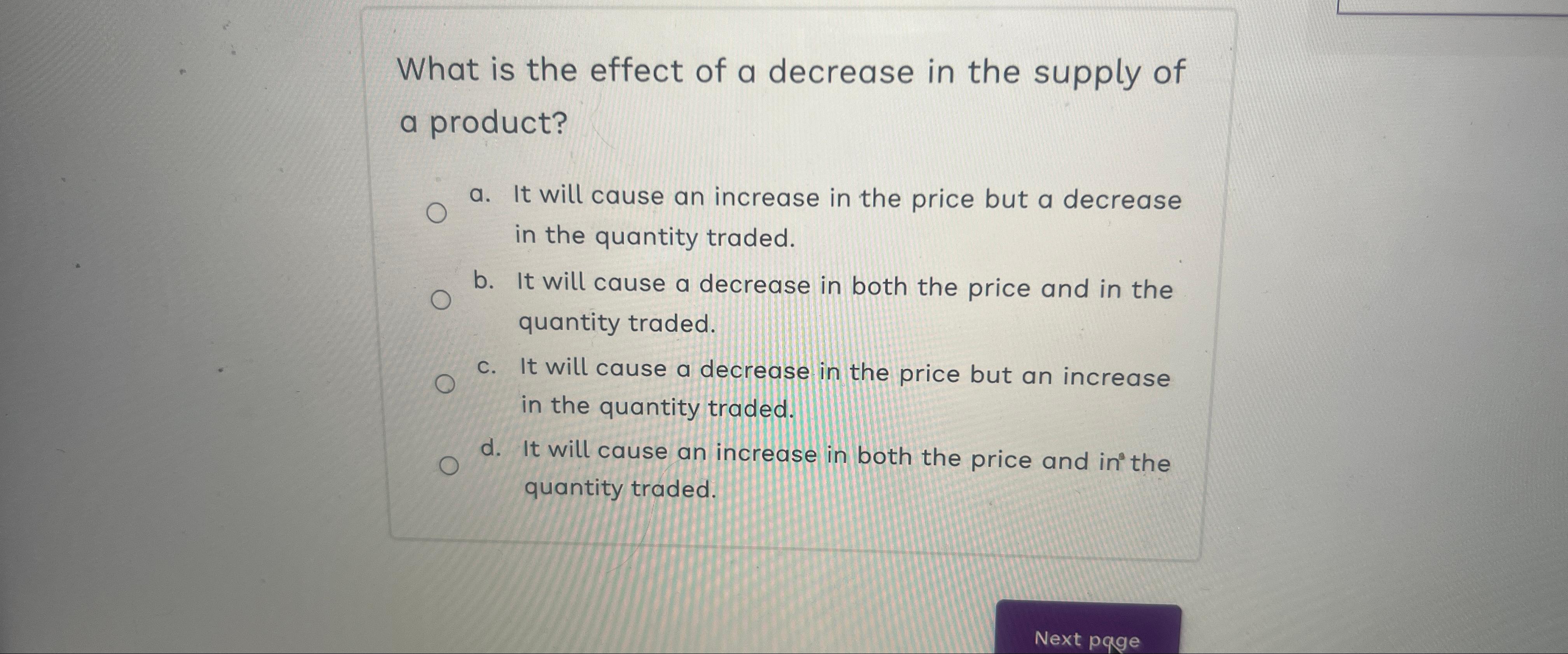 Solved What is the effect of a decrease in the supply of a | Chegg.com
