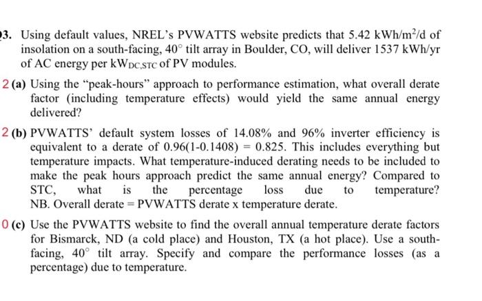 Solved 3. Using default values, NREL's PVWATTS website | Chegg.com