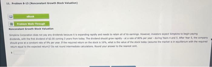 Solved 11. Problem 8-13 (Nonconstant Growth Stock Valuation) | Chegg.com