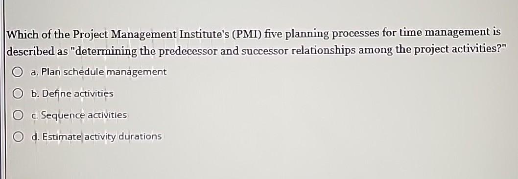 Solved Which of the Project Management Institute's (PMI) | Chegg.com
